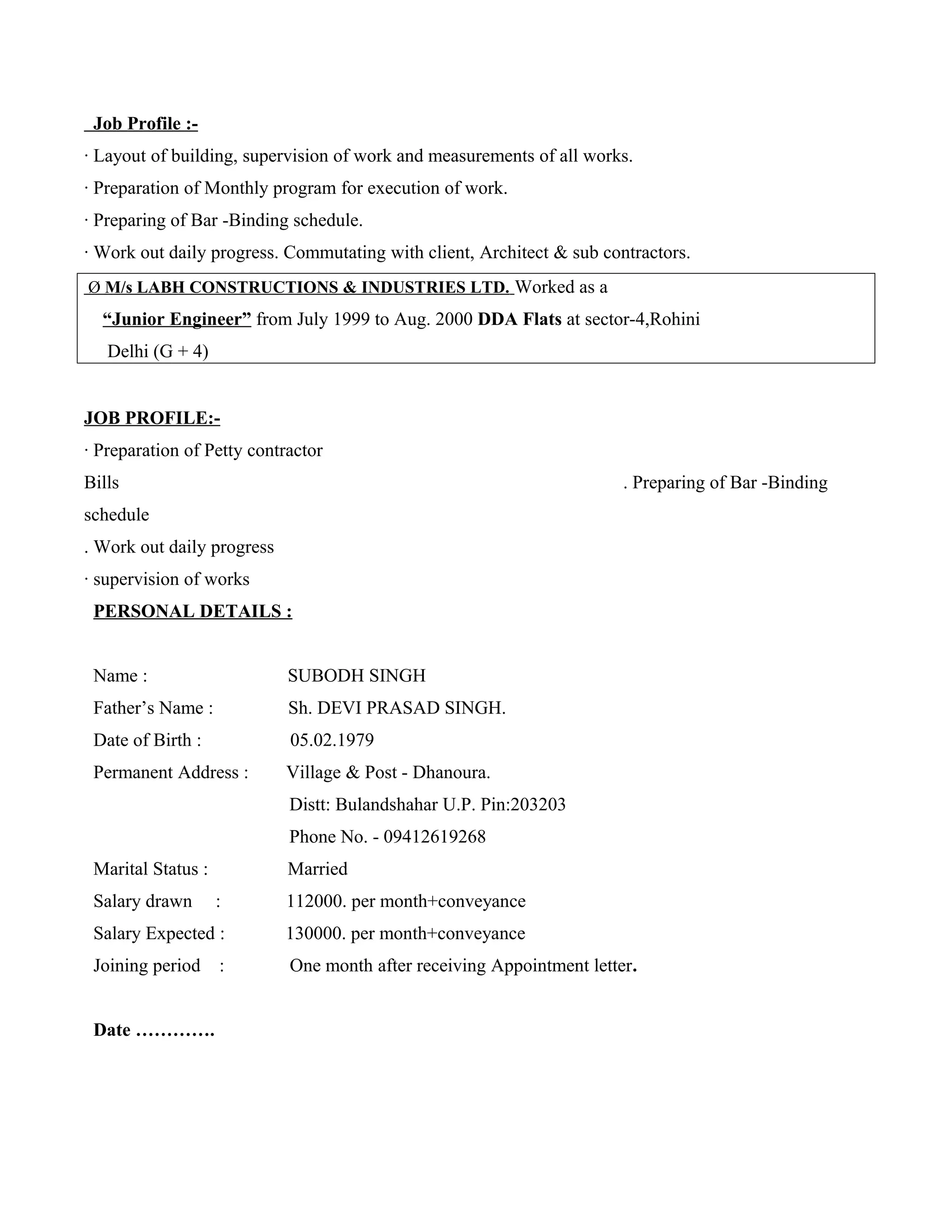 Subodh Singh | DOC | Civil Engineering Industry | Industries