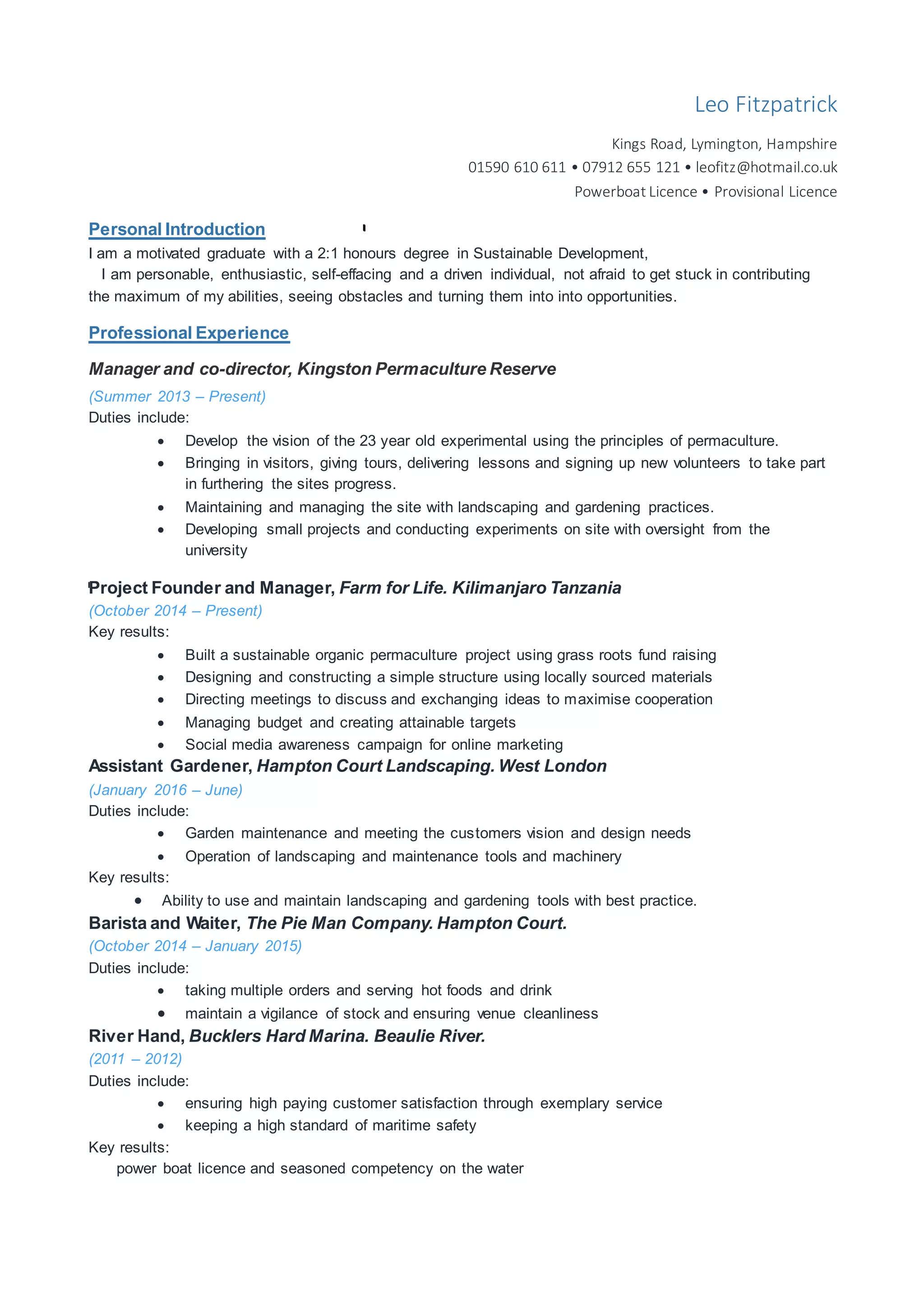 Leo Fitzpatrick CV (Nov 2016) | DOC