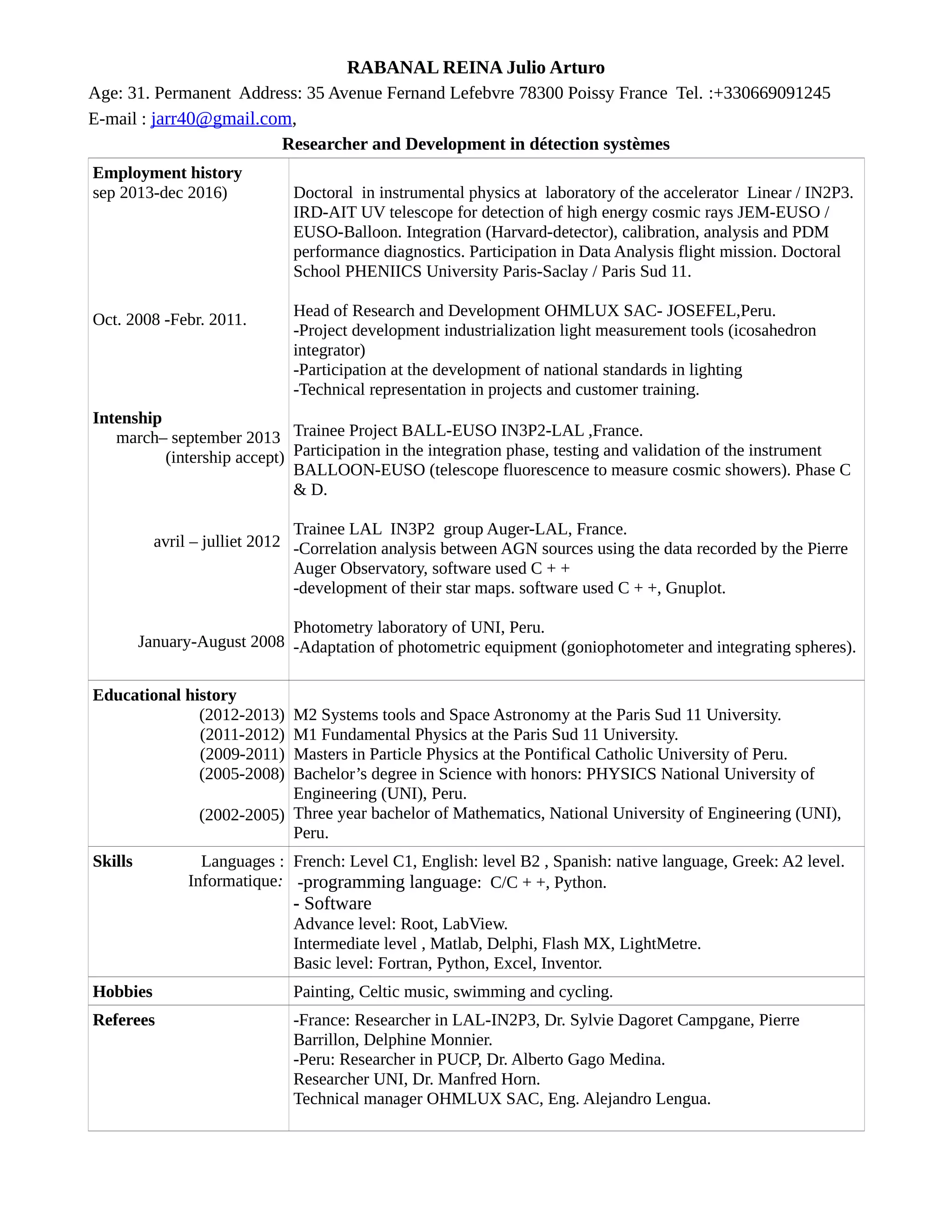 CV EN Julio Rabanal | PDF