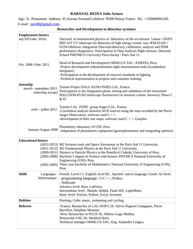 CV EN Julio Rabanal | PDF