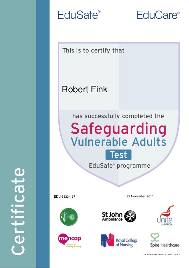 Safeguarding Vulnerable Adults Test Certificate Safeguarding Vulnerable Adults Test Certificate