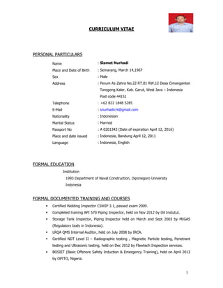 Slamet Nurhadi's CV - Jan 2017 | PDF