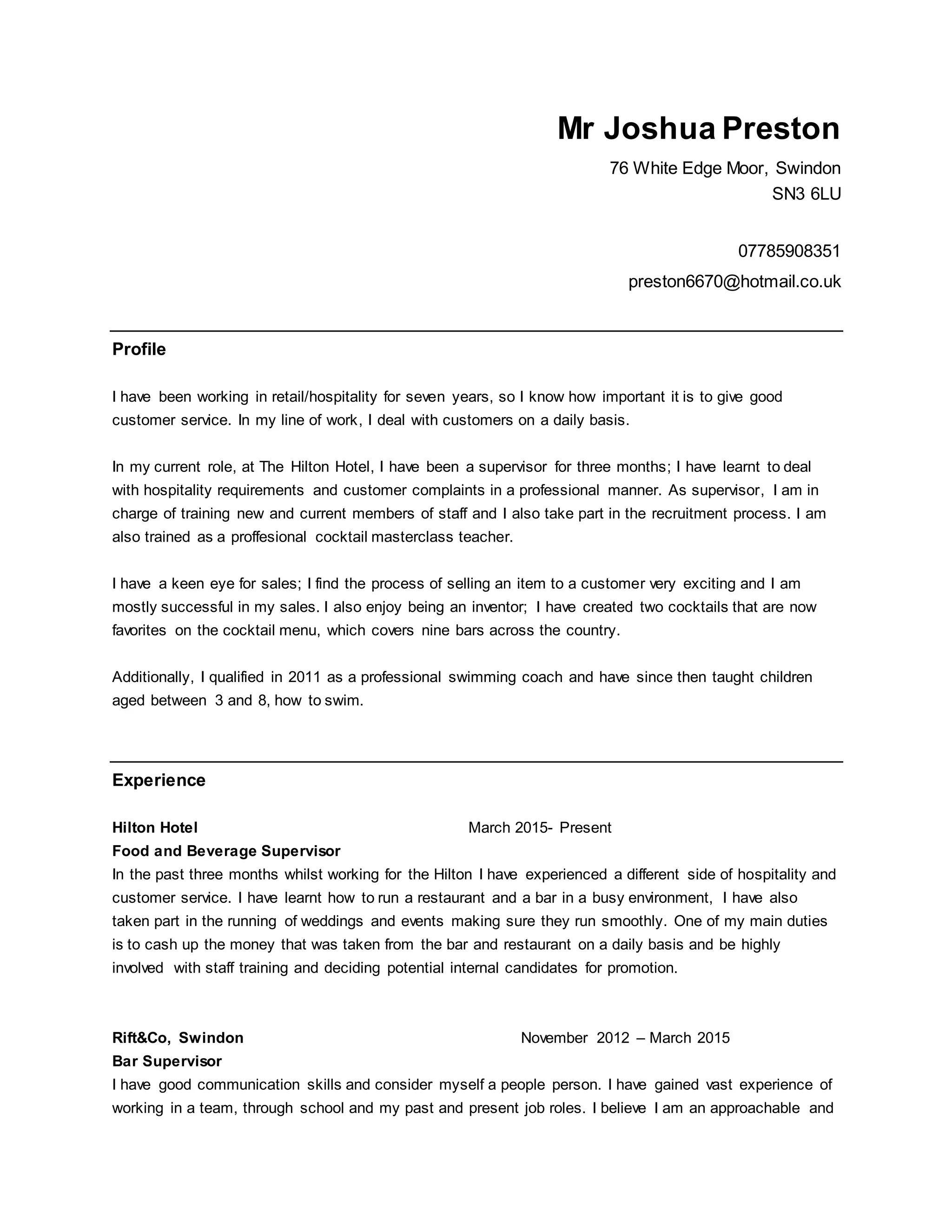 Josh's CV | PDF