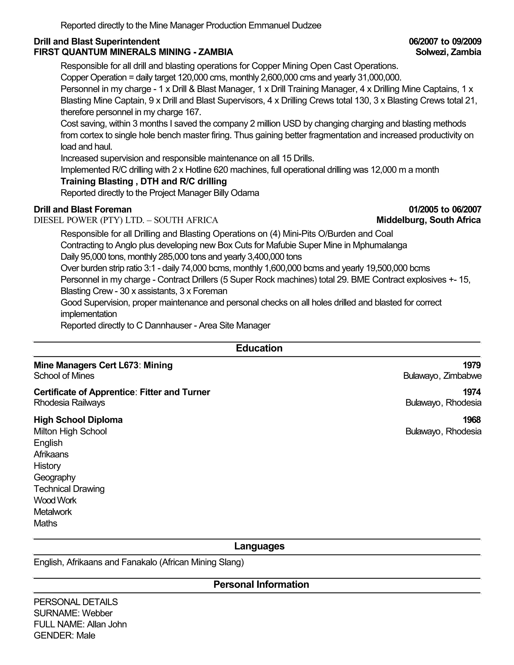 Allan Webber CV 2016 | PDF