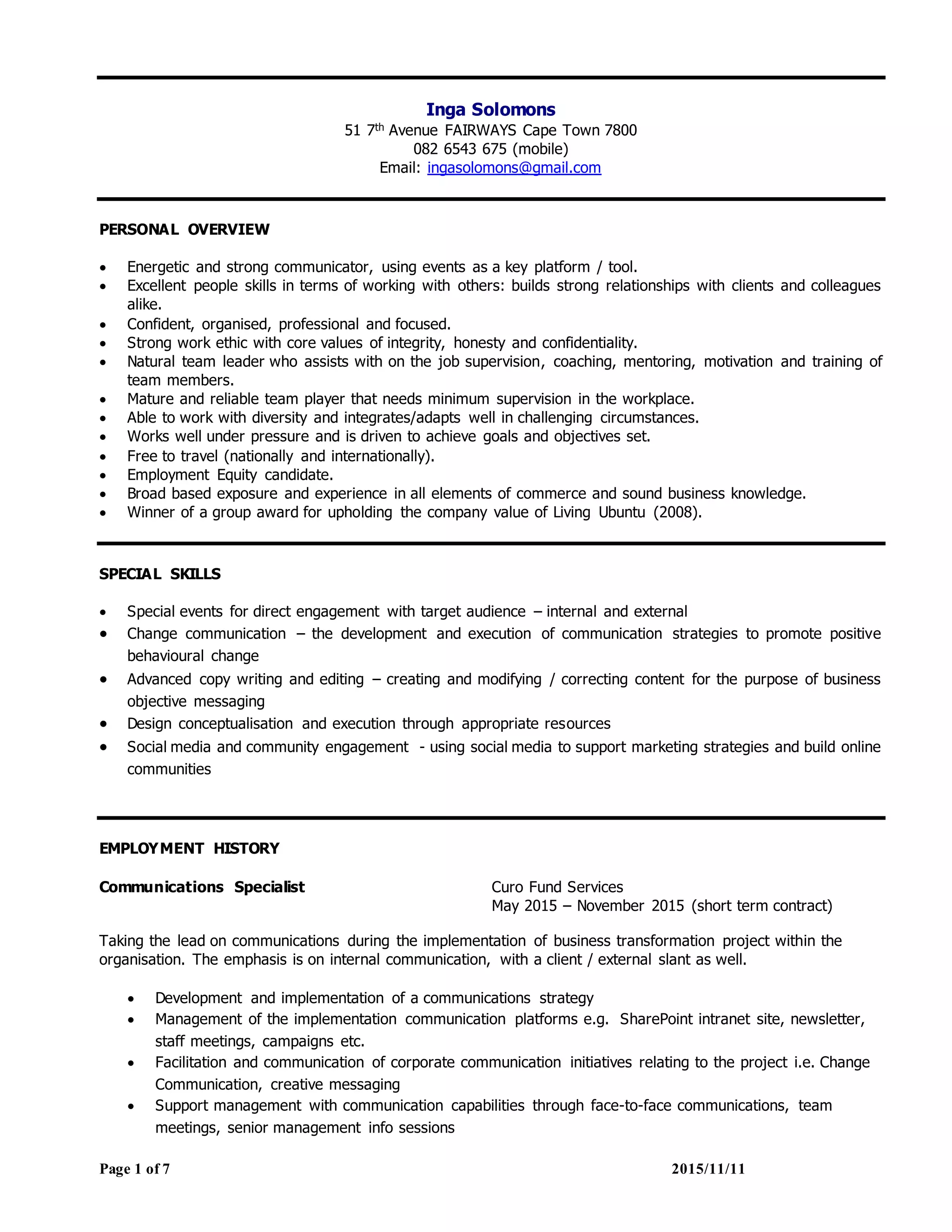 Inga CV detailed Nov 2015 | DOCX