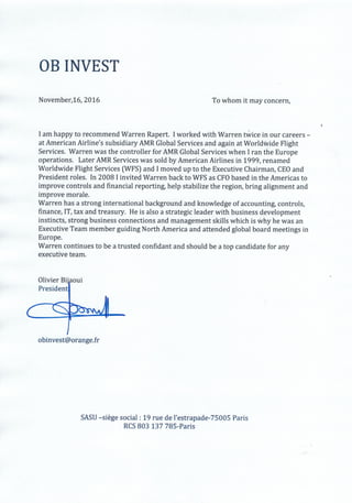 CEO Olivier Bijaoui Reference Letter | PDF