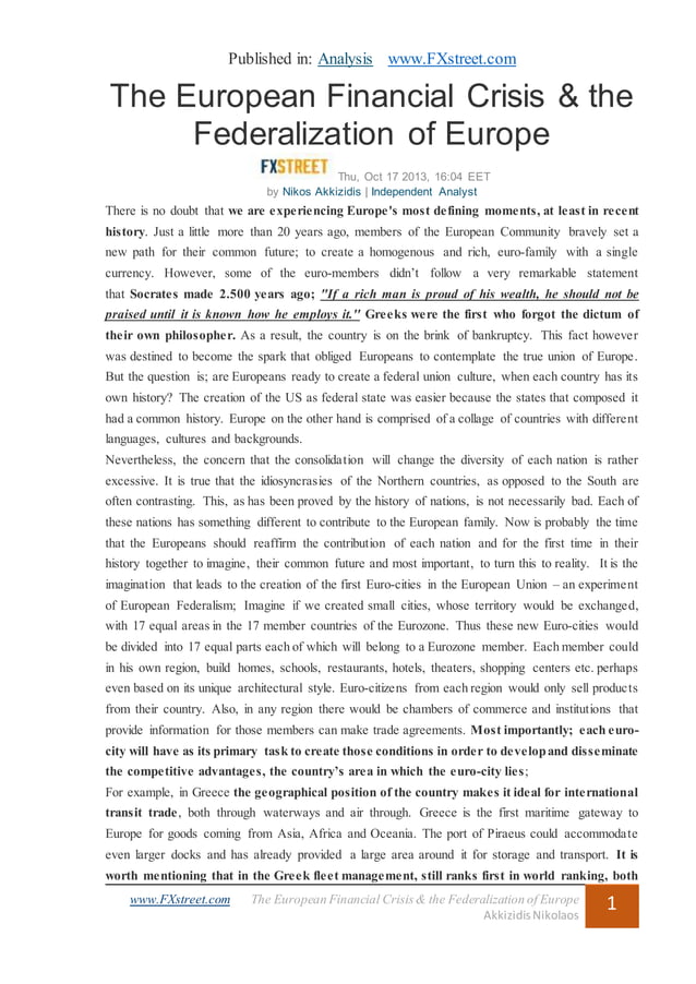 The European Financial Crisis & the Federalization of Europe | DOCX ...