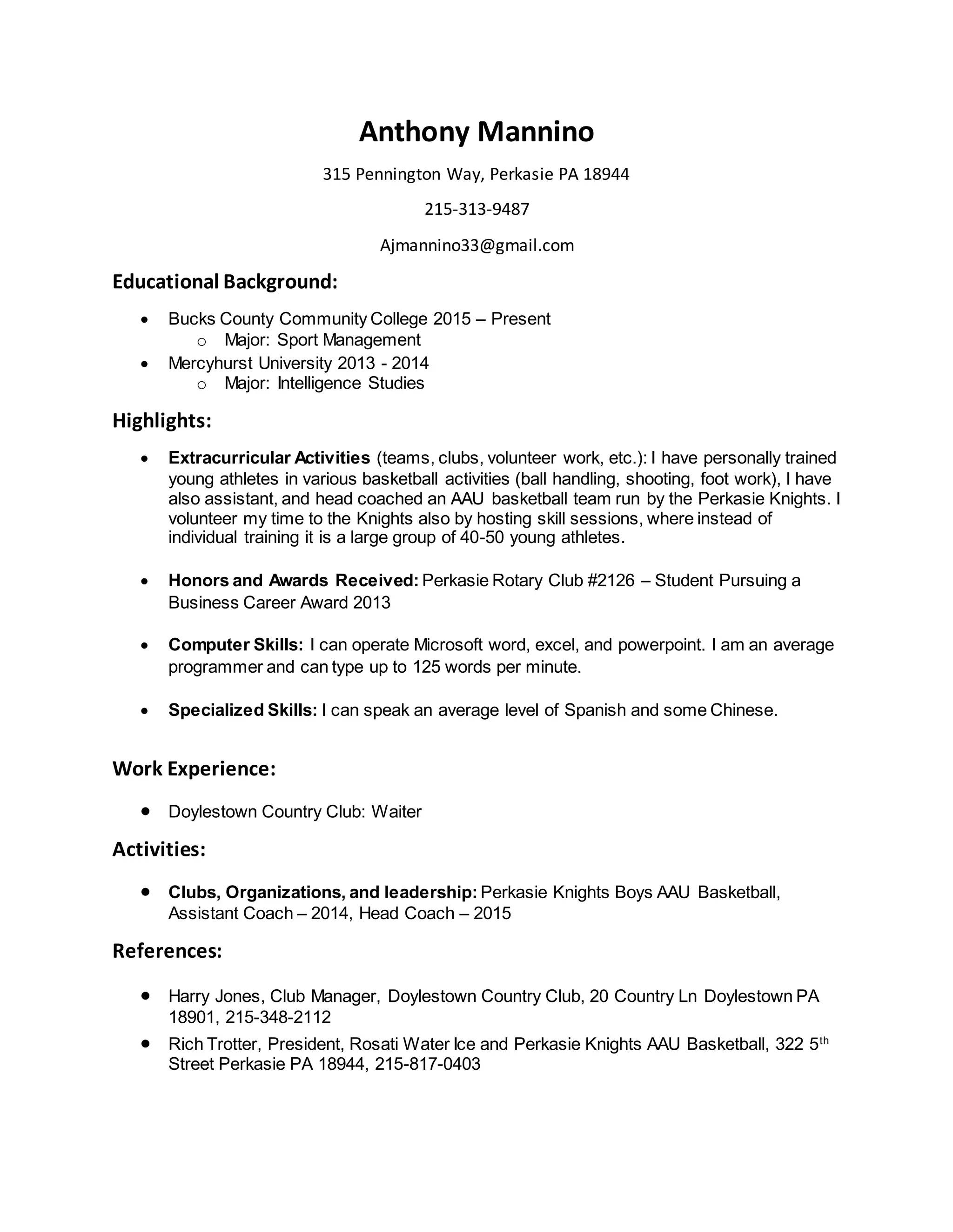 Anthony Mannino REAL Resume | PDF