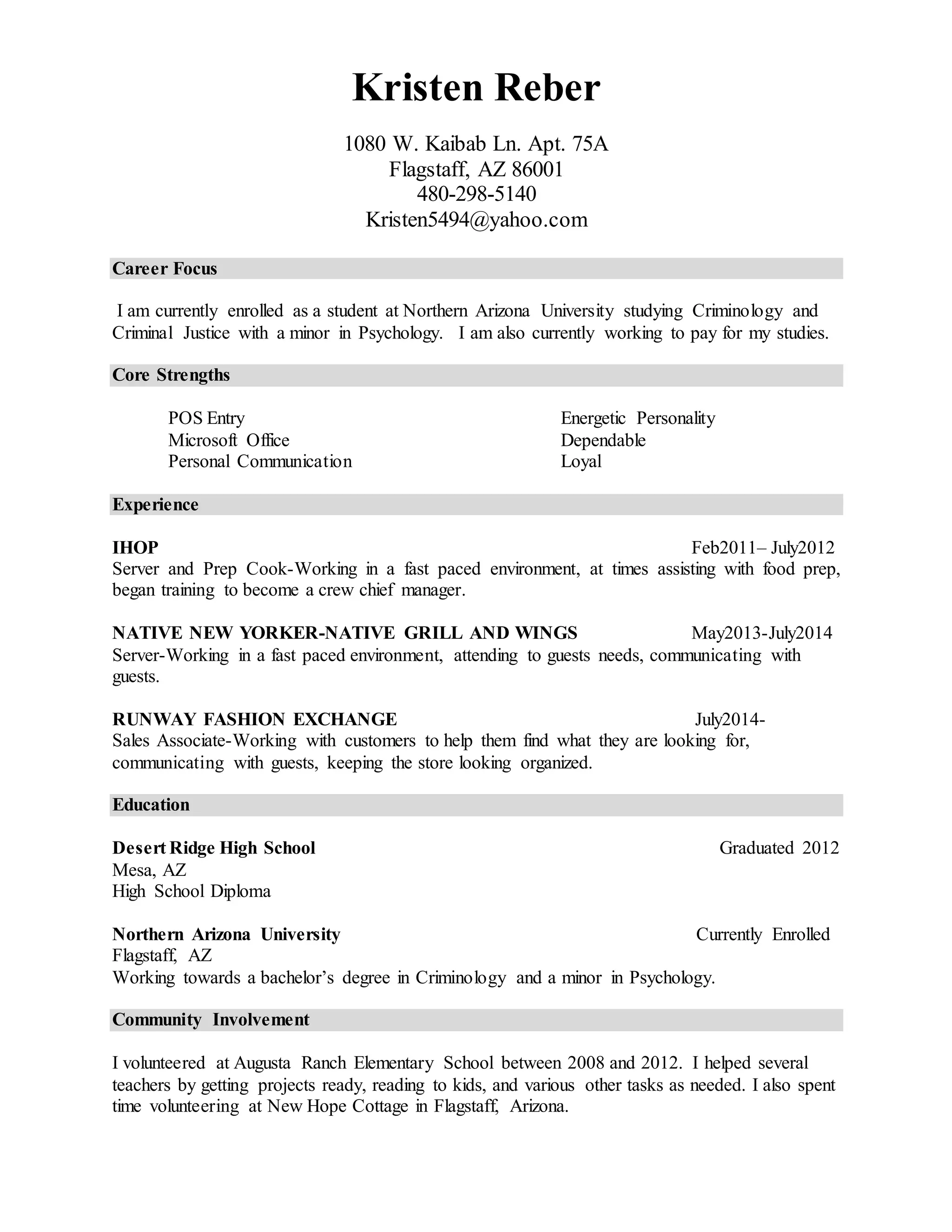 Kristen Reber Resume 2013 | PDF