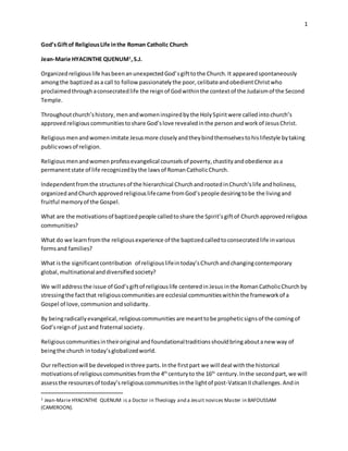 God's Gift of Religious Life in the Roman Catholic Church | DOCX ...