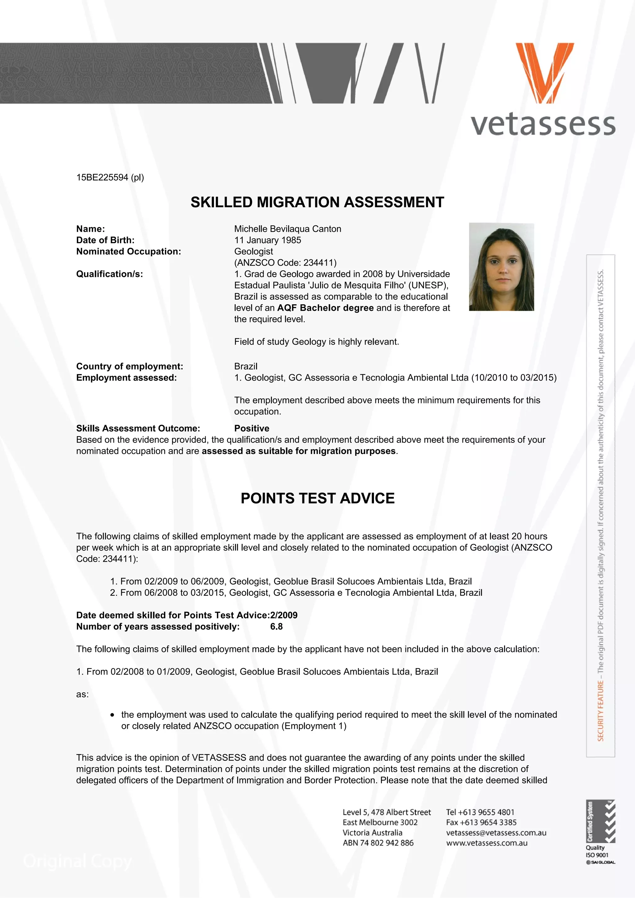 Vetassess Outcome Letter | PDF