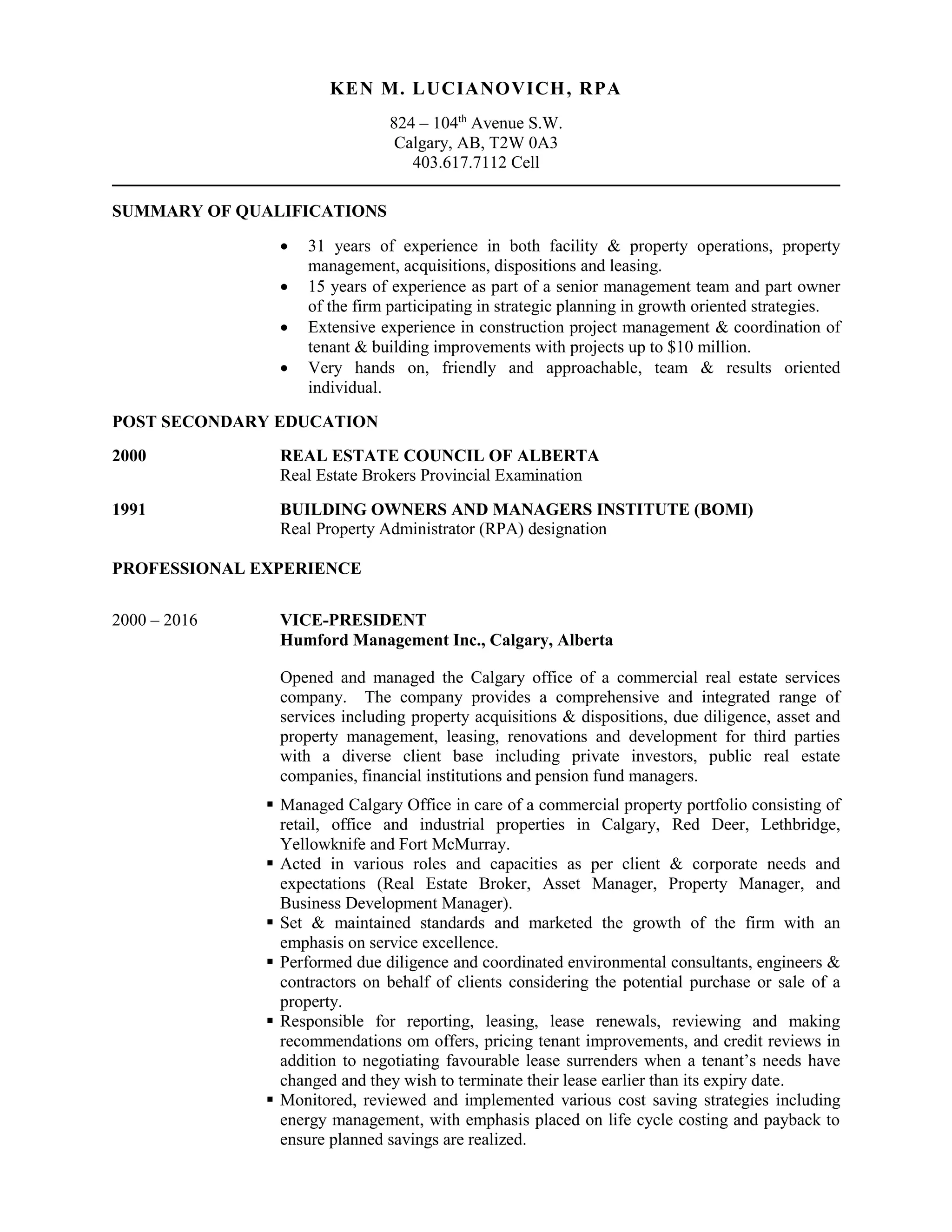 Resume - Ken M. Lucianovich | PDF