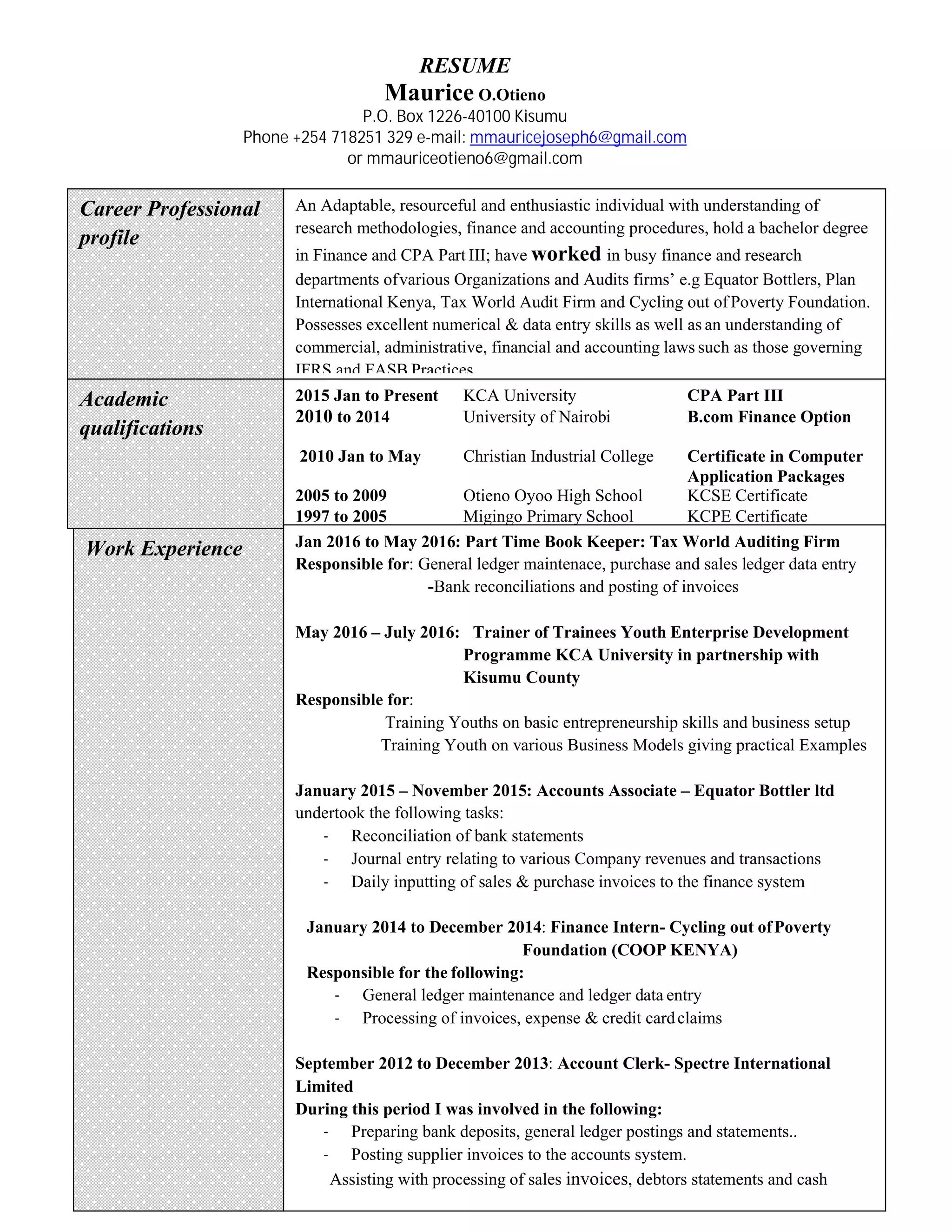 Maurice Resume Word 1 | PDF