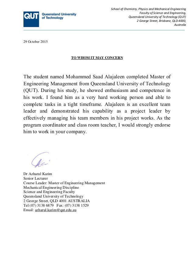 Endorsement Letter from QUT