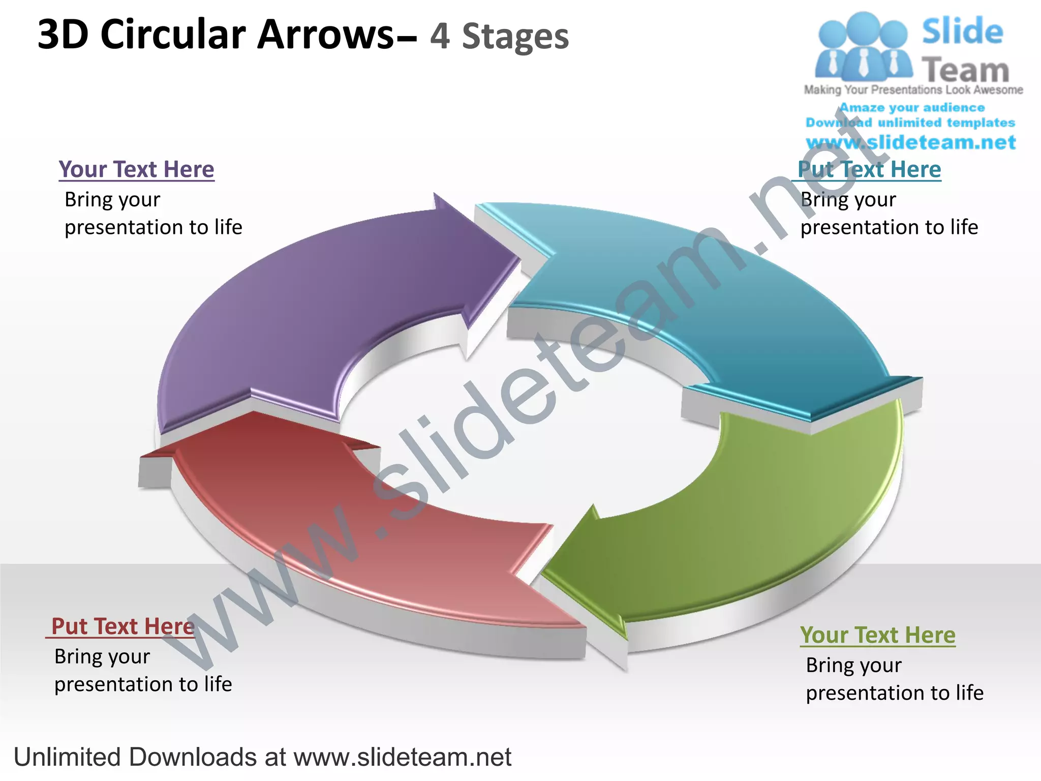3d circular arrows 4 stages ppt slides diagrams templates | PPT
