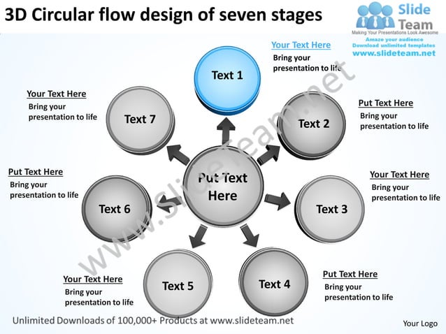 3d circular flow design of seven stages spoke diagram power point ...