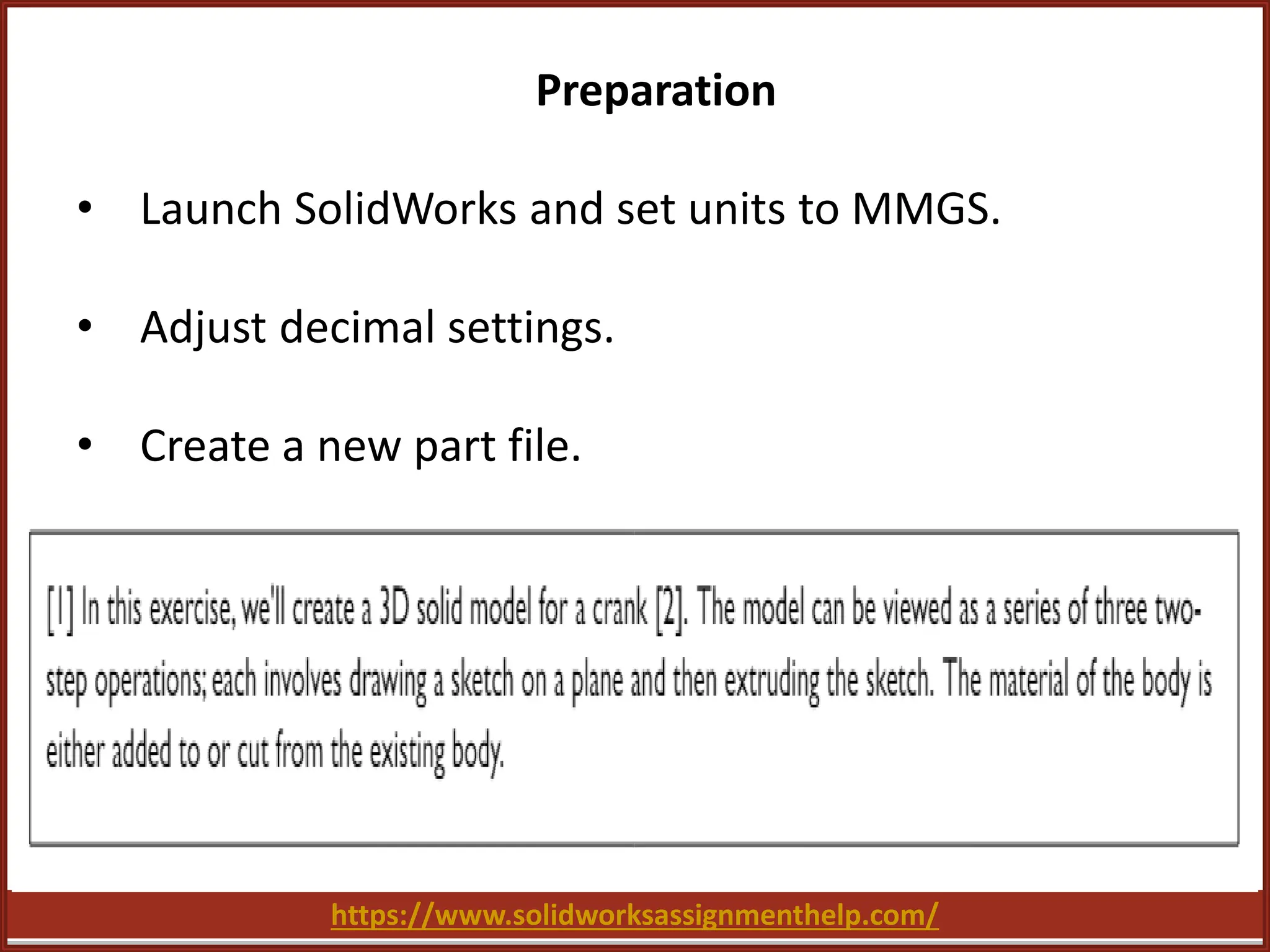 Designing 3D Crank Model in Solidworks for engineering projects | PPTX