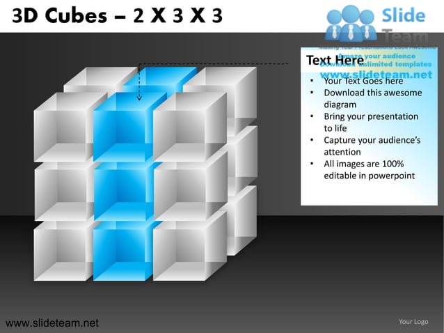 3d cubes building blocks stacked 2x3x3 powerpoint ppt slides. | PPT