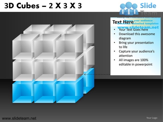 3d cubes building blocks stacked 2x3x3 powerpoint ppt slides. | PPT