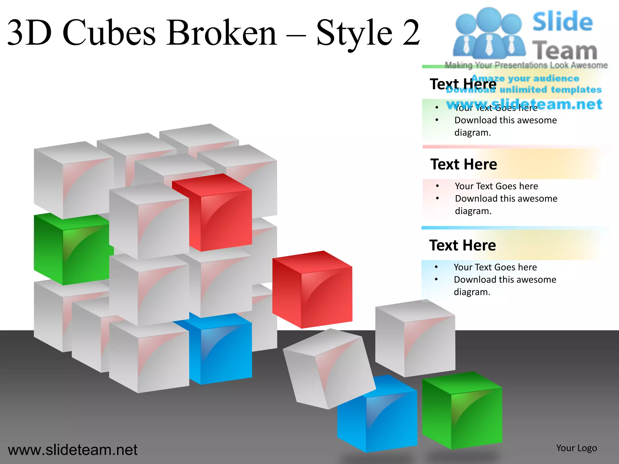 3d cubes building blocks stacked broken design 2 powerpoint ppt ...
