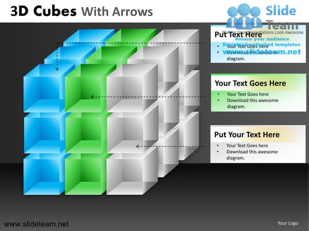 3d cubes building blocks stacked with arrows powerpoint ppt slides. | PPT