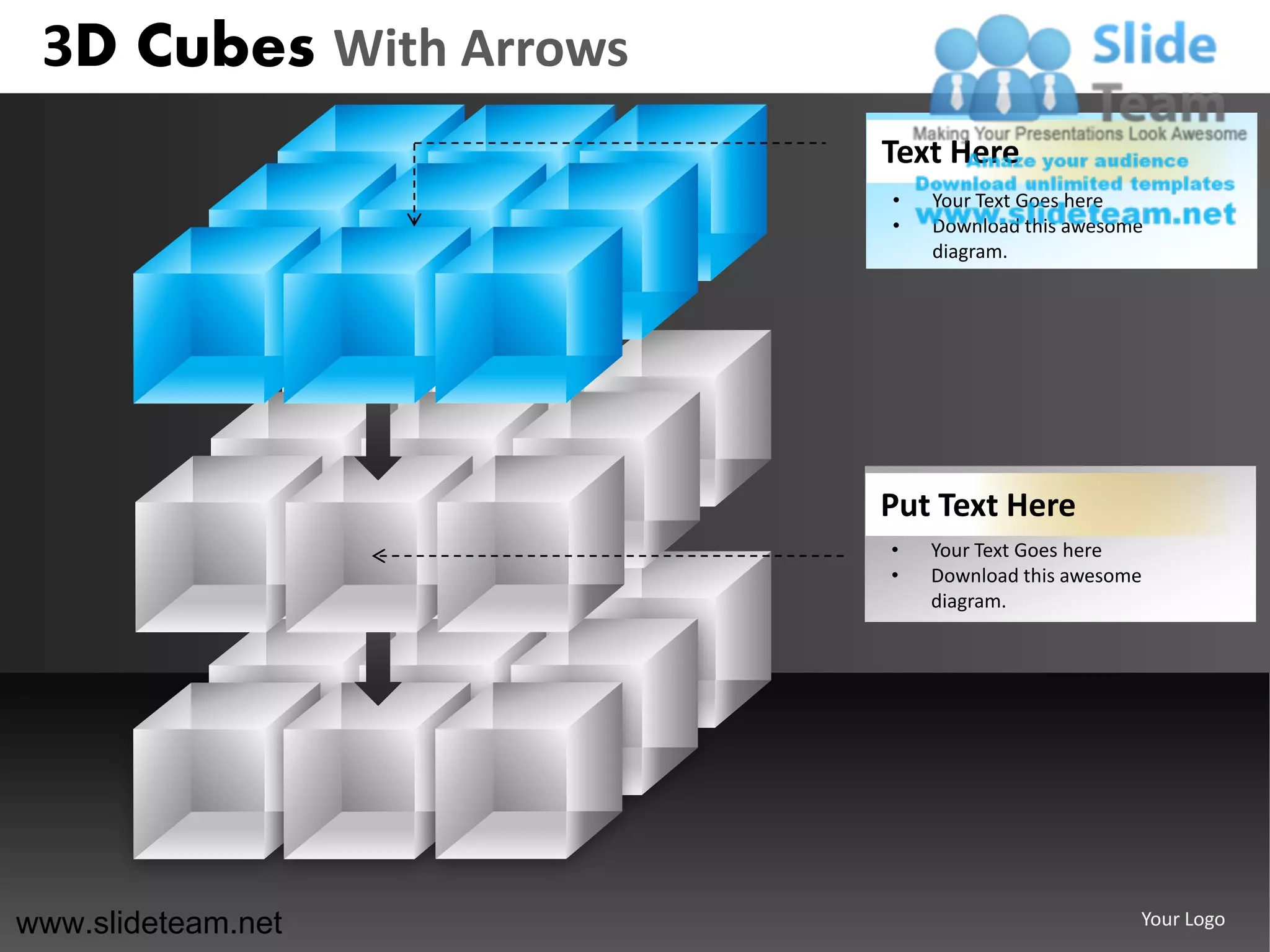 3d cubes building blocks stacked with arrows powerpoint presentation ...