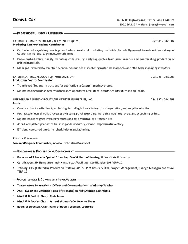 Doris Cox resume April 16 2015 | PDF