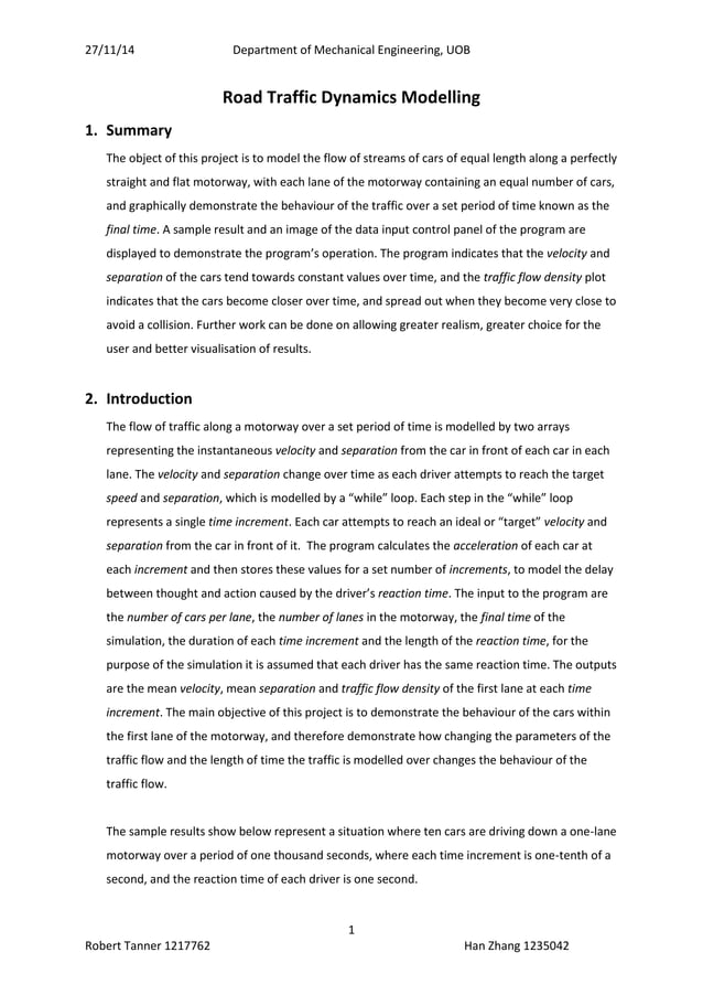 Robert_Tanner_&_Han_Zhang_Road_Traffic_Dynamics_Report | PDF