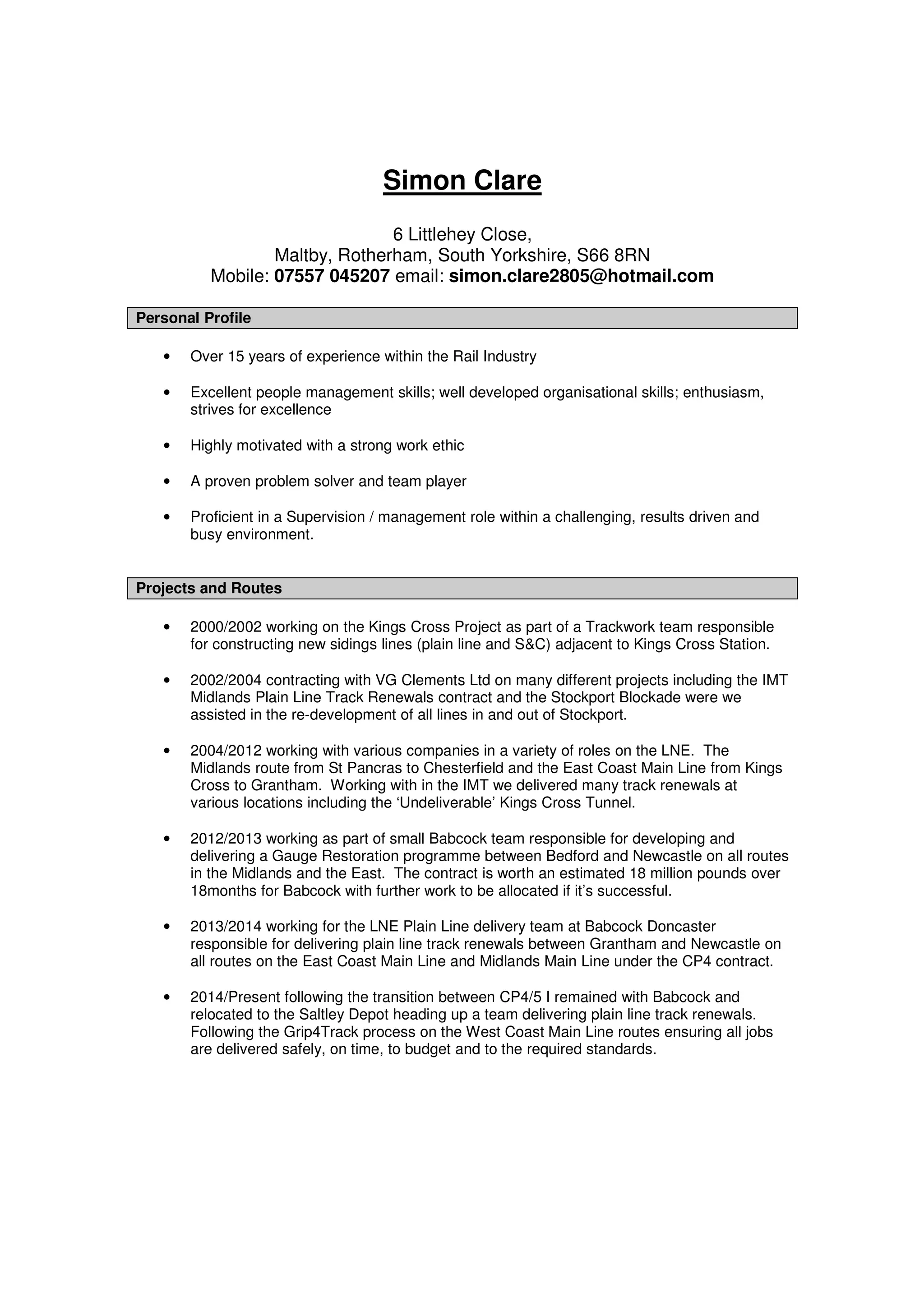 Simon Clare CV 2016 | PDF