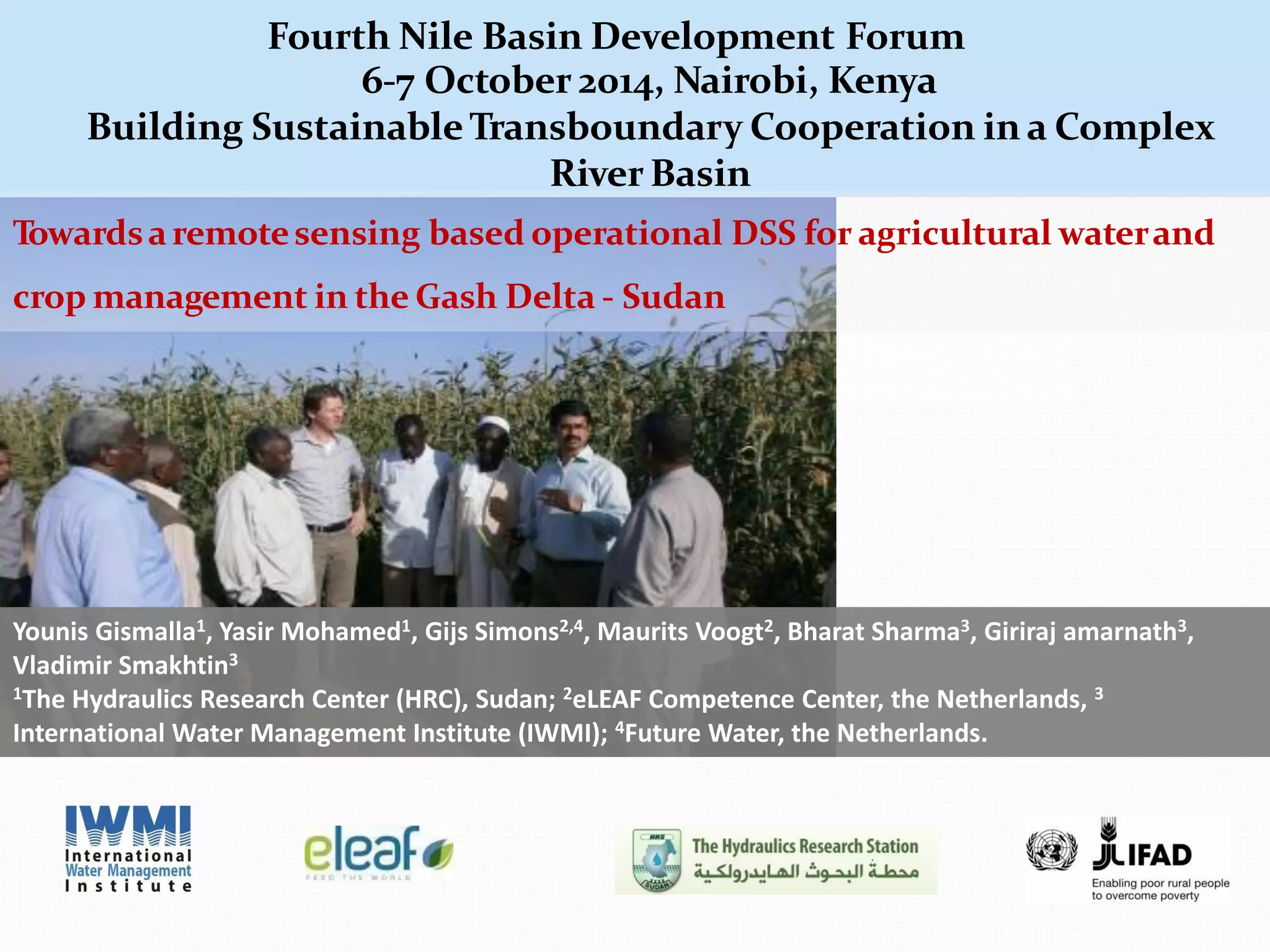 Towards a remote sensing based operational DSS for agricultural water ...