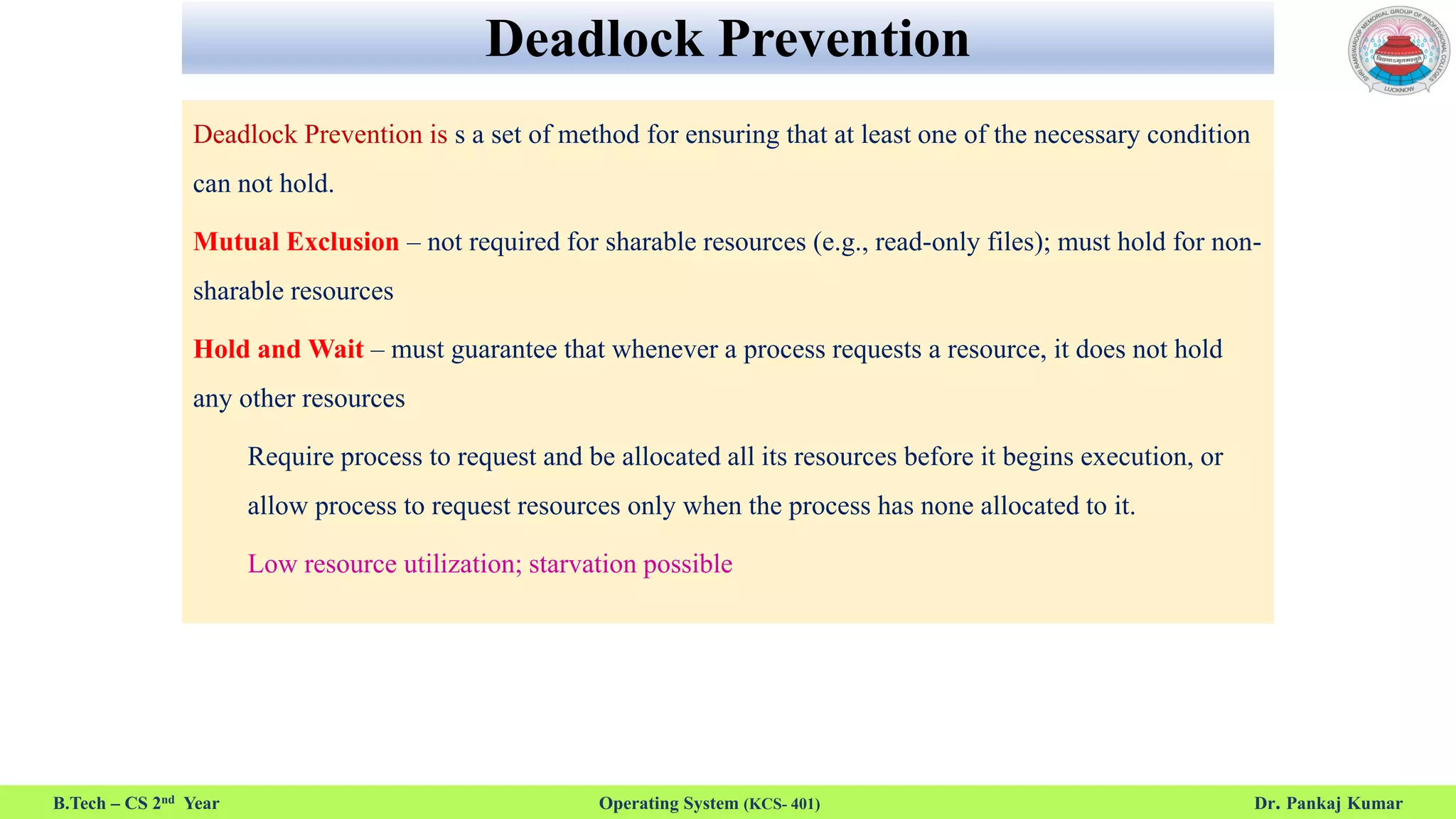Operating System Deadlock | PPT