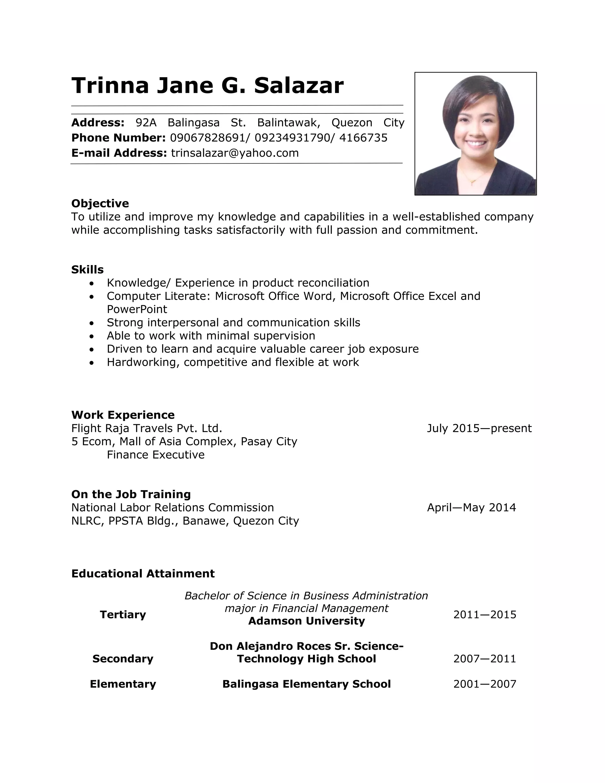 RESUME TRINSALAZAR | PDF | Business | Business and Finance