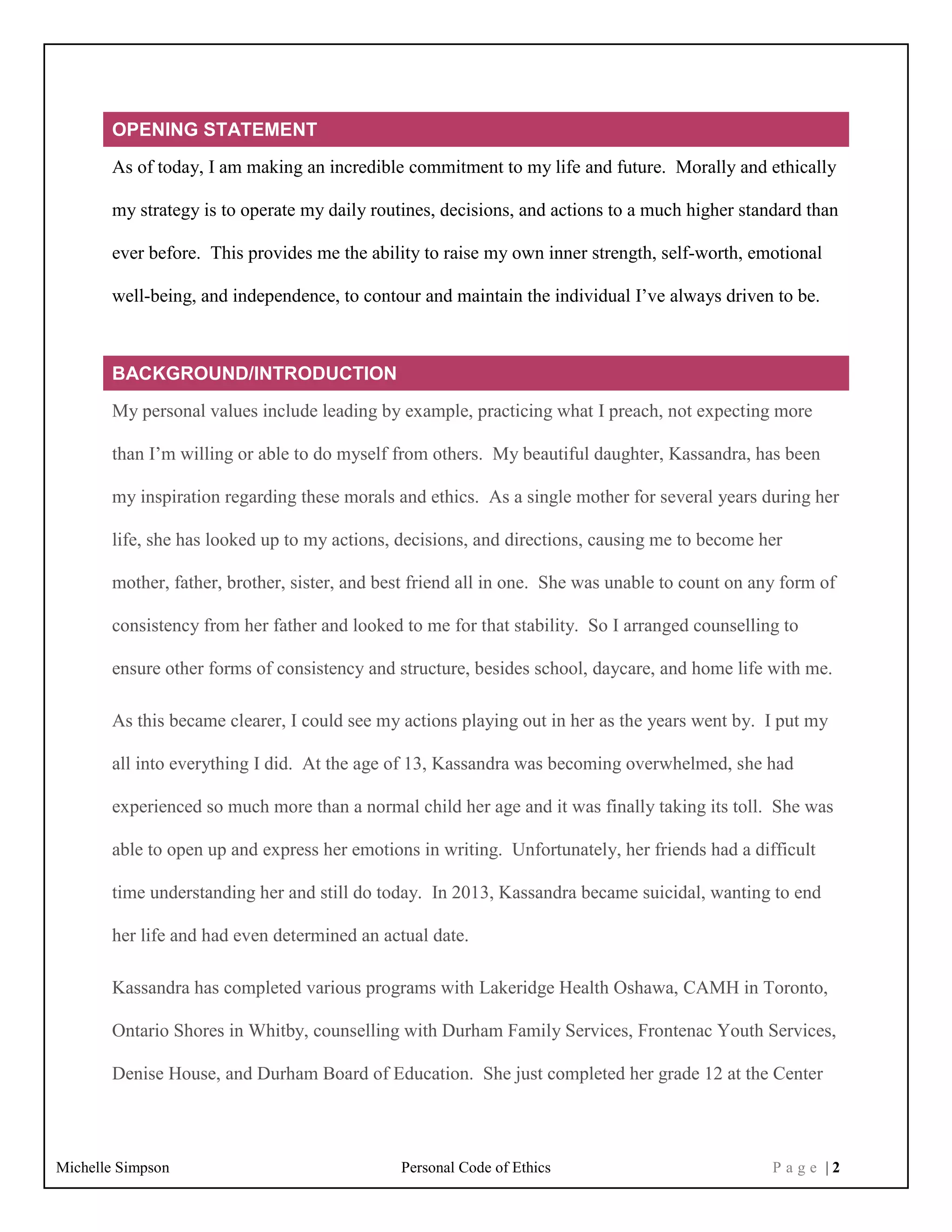 Personal Code of Ethics | PDF