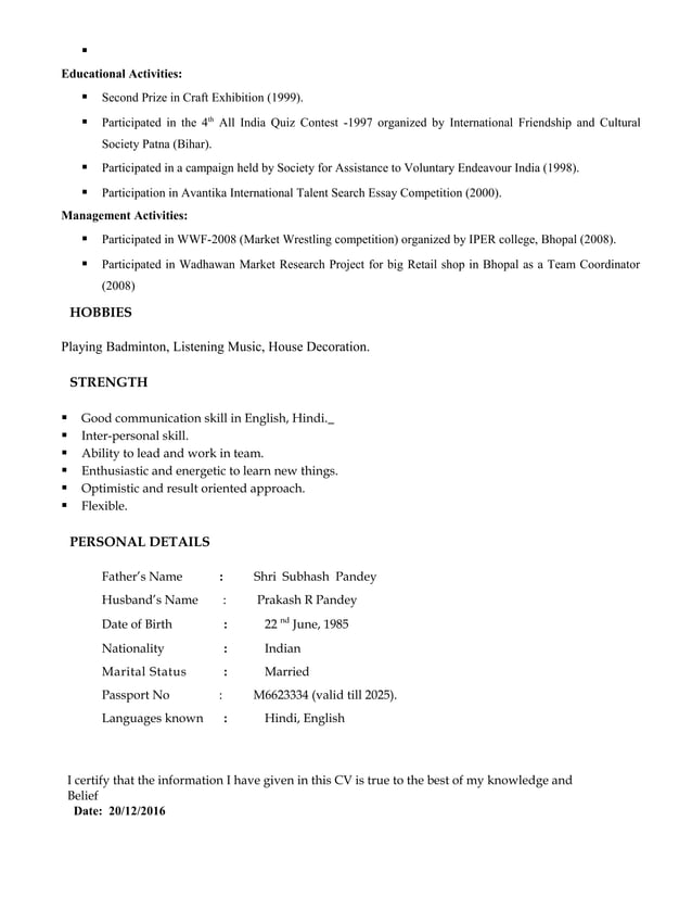 CV of Priyanka Pandey (20.12.2016) | DOC | Business Administration | Business