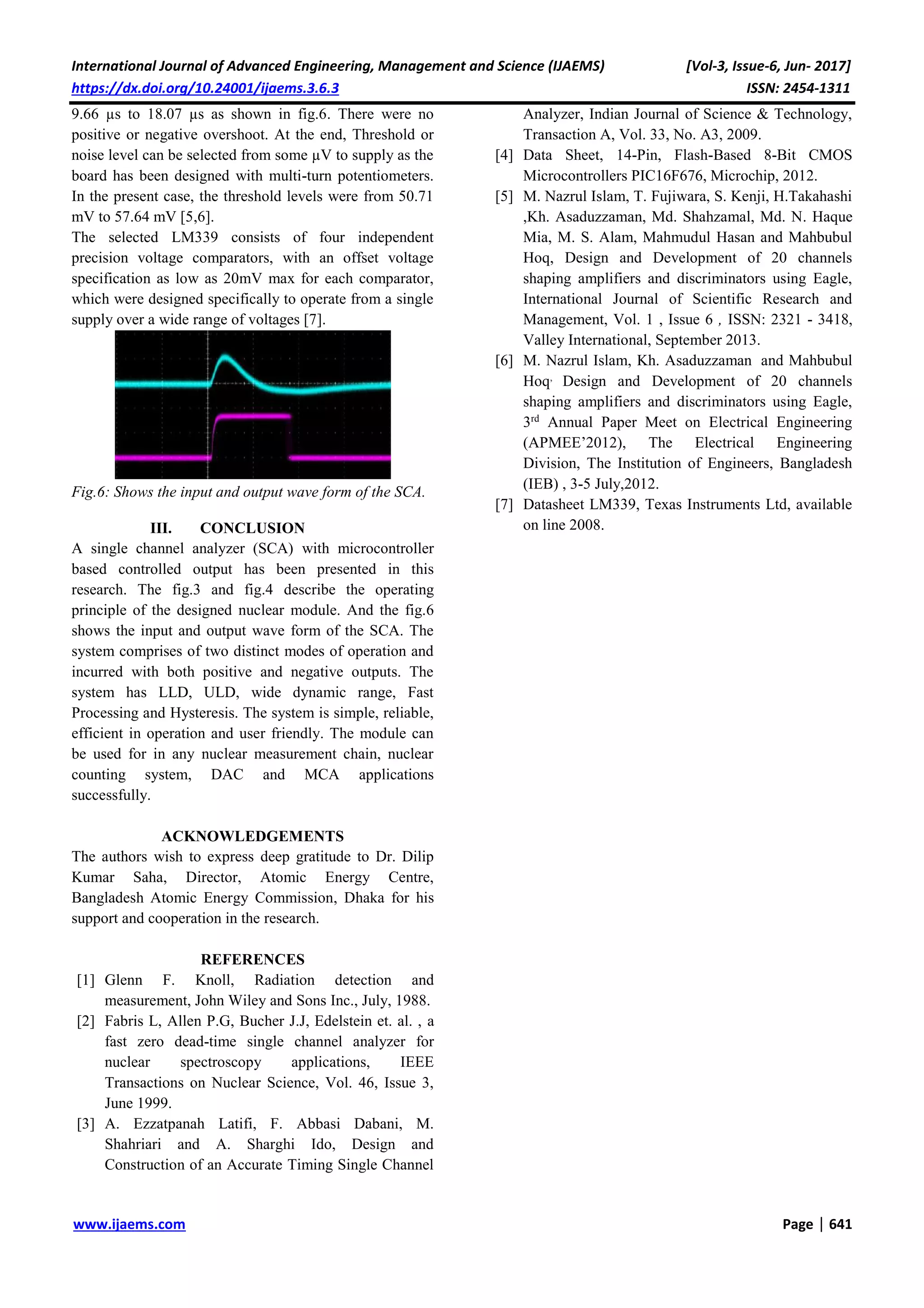 Design and Development of a Single Channel Analyzer with Microcontroller Based Controlled Output ...