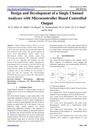 Design and Development of a Single Channel Analyzer with Microcontroller Based Controlled Output ...