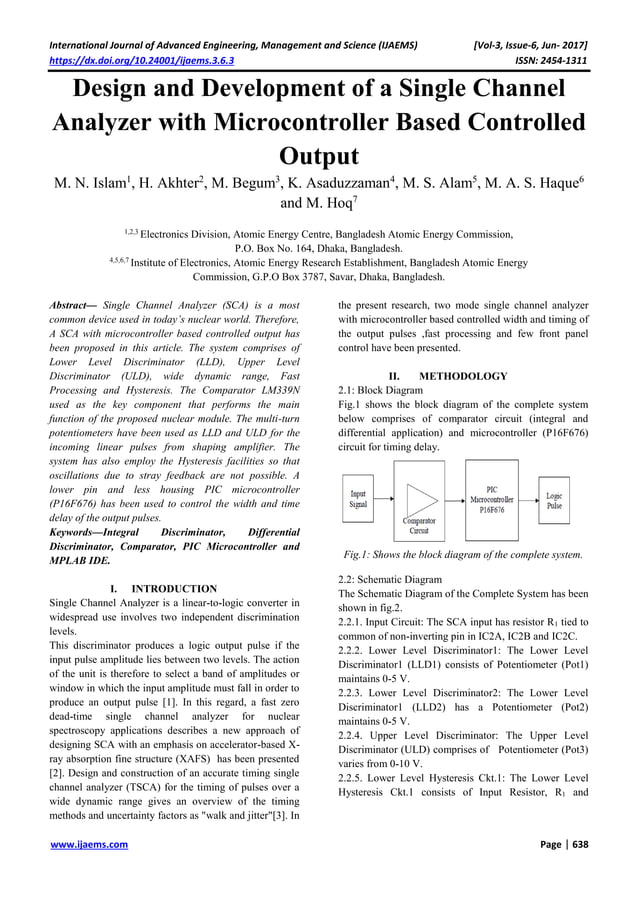 Design and Development of a Single Channel Analyzer with Microcontroller Based Controlled Output ...