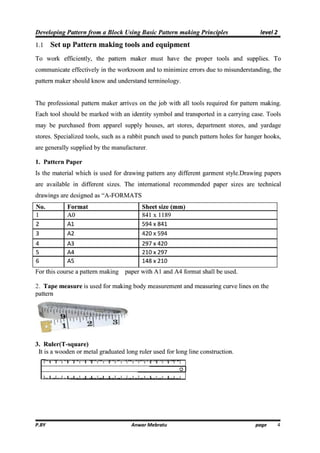 Develop pattern from a block using basic patternmaking principles | PDF