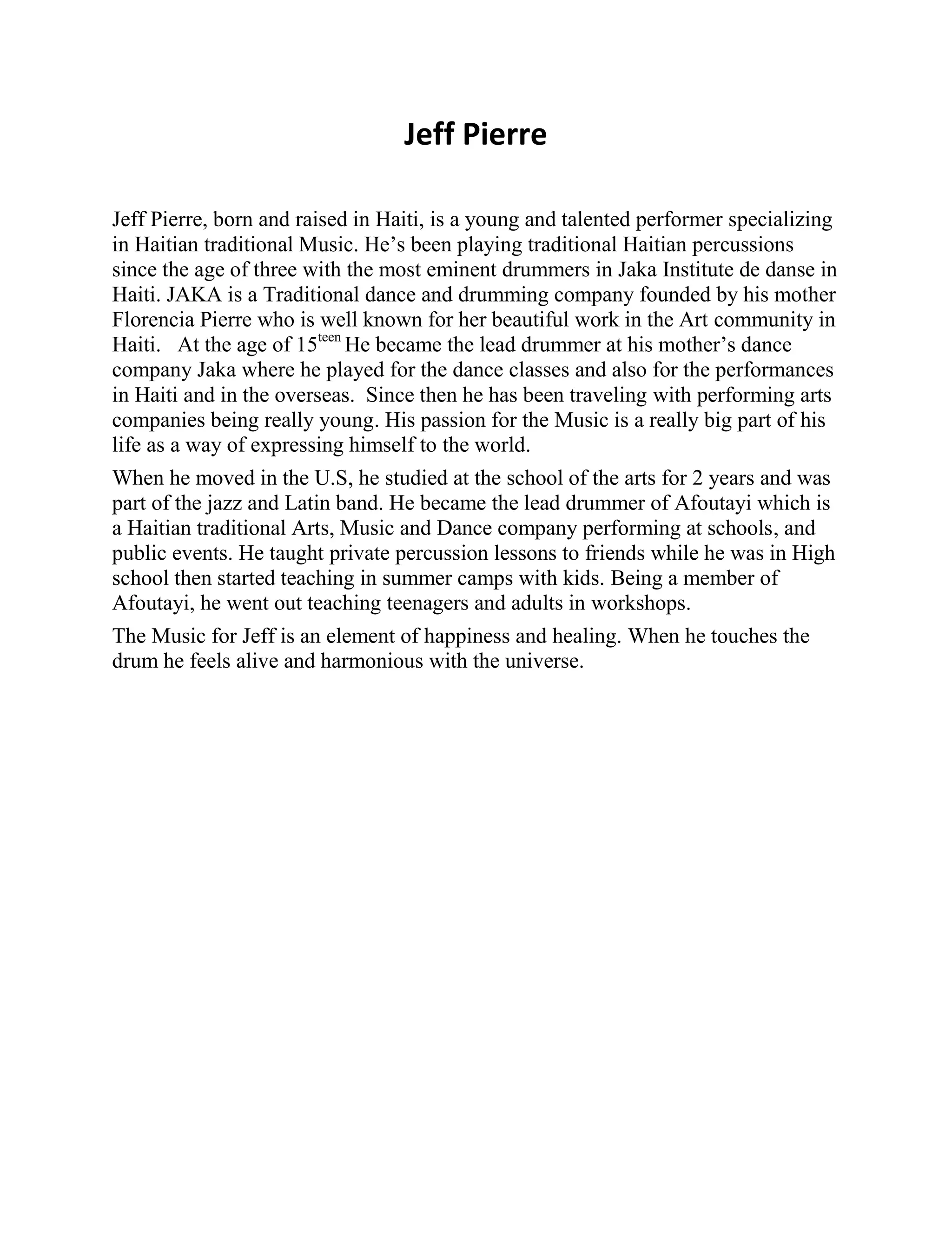 Jeff Pierre bio 2014 | PDF