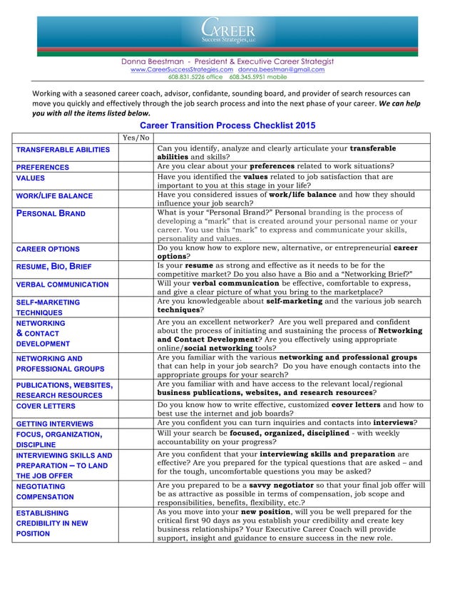 Checklist-Career Transition 2015 | PDF