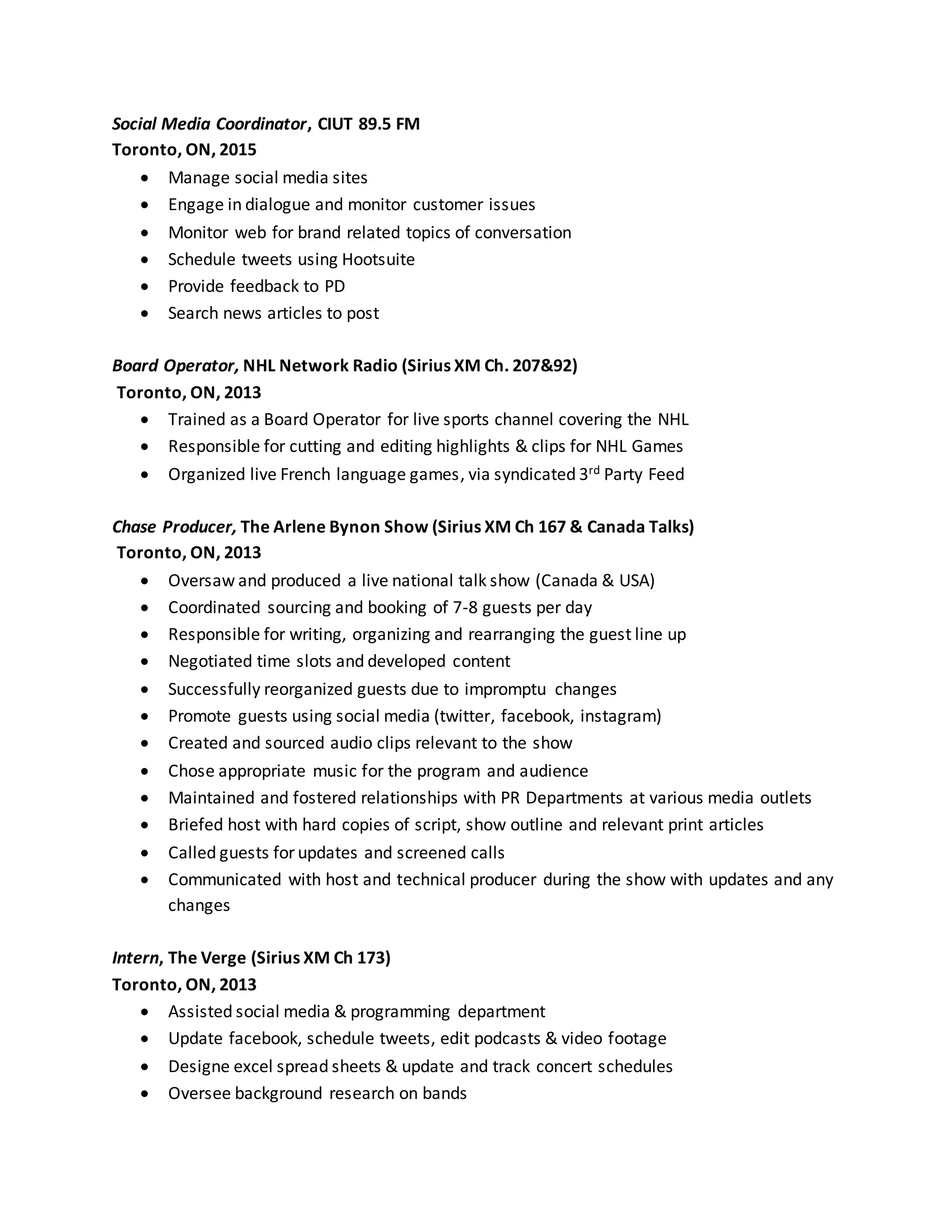 Radio Resume 2016 | DOCX