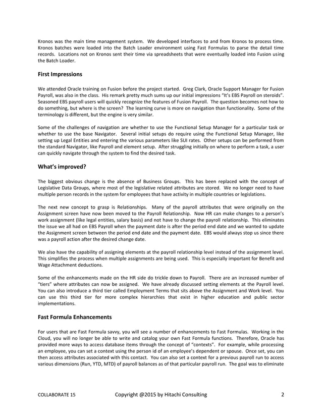 Collaborate 15 White Paper Implementing Oracle Fusion Payroll | PDF