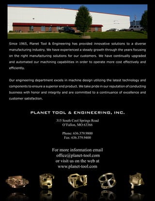 About Planet Tool & Engineering | PDF | Manufacturing Industry | Industries