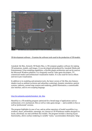 3D Final Work | DOCX | 3-D Graphics | Computer Software and Applications