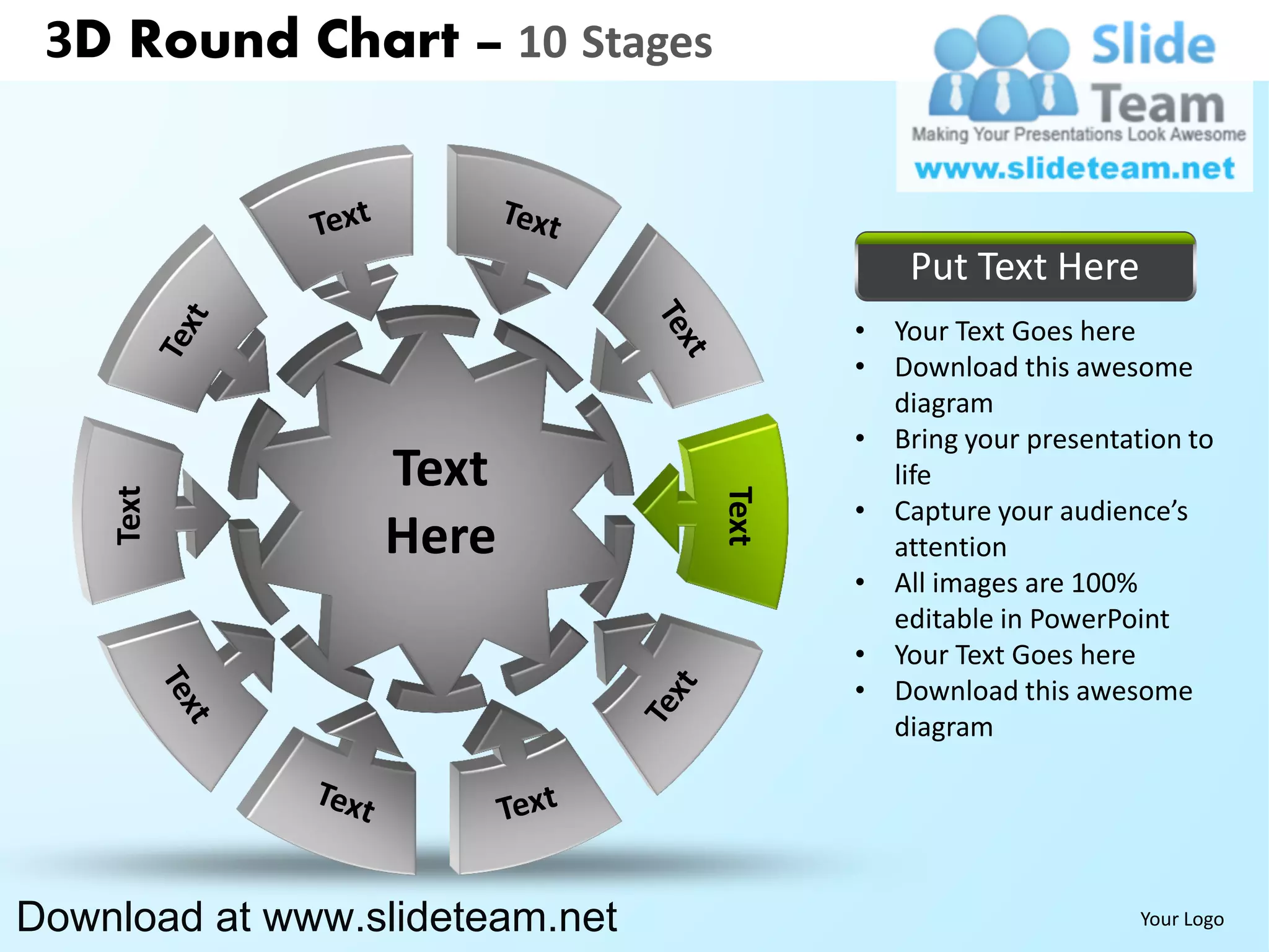 3 d interconnected circular puzzle pieces 10 stages powerpoint ...