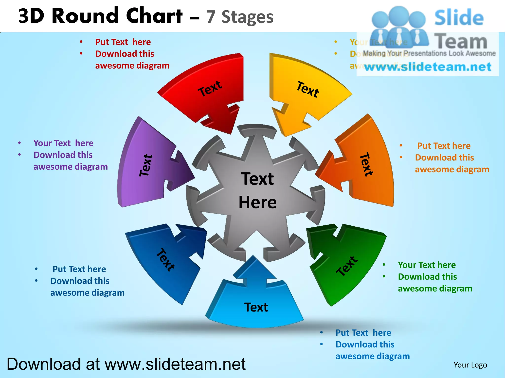 3 d interconnected circular puzzle pieces 7 stages powerpoint diagrams ...