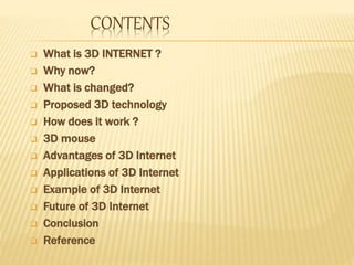 3D internet | PPTX | 3-D Graphics | Computer Software and Applications