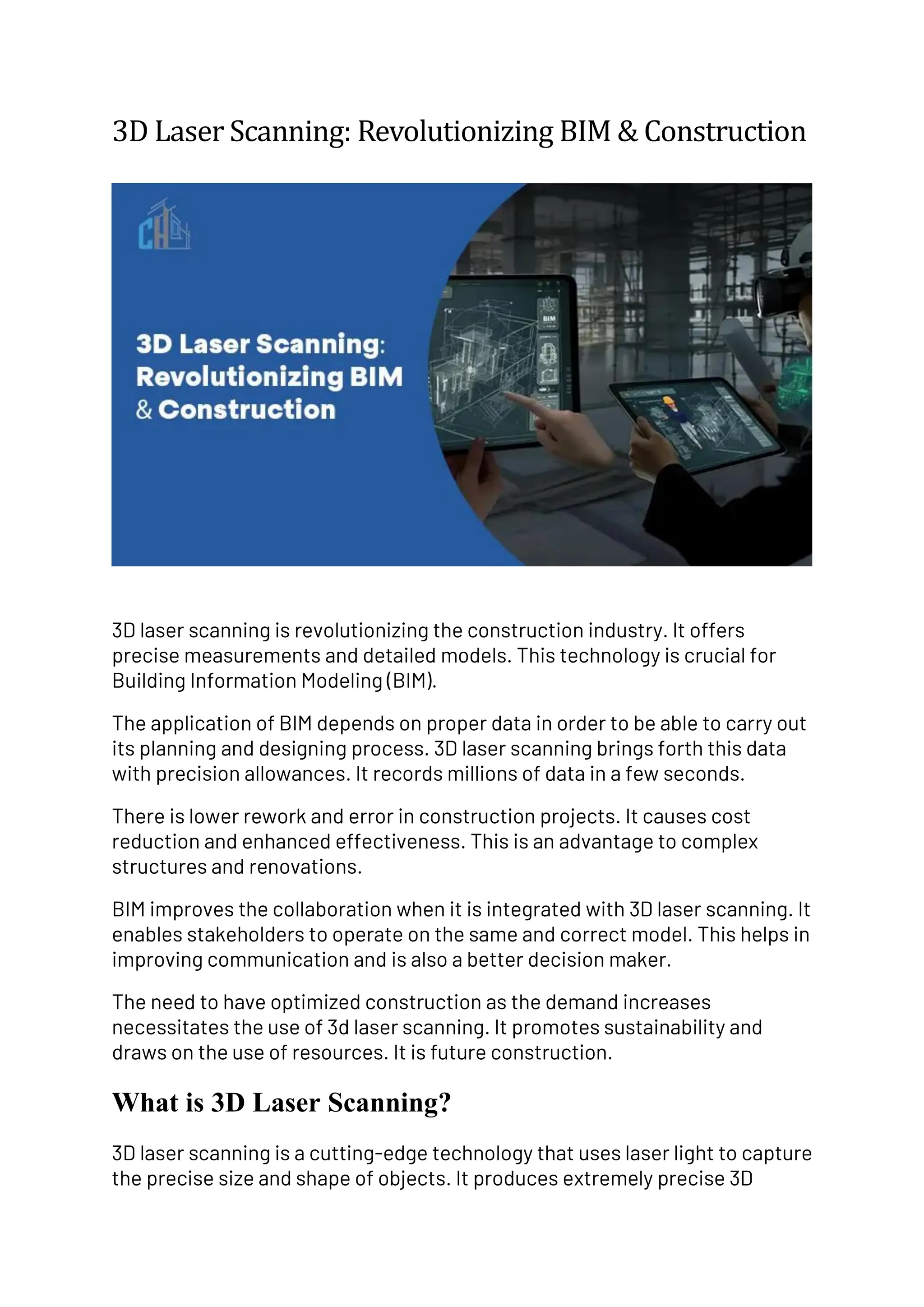 3D Laser Scanning: Revolutionizing BIM & Construction | PDF
