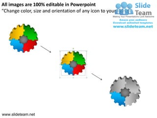 3d mechanical spinning gear strategy 5 pieces powerpoint templates. | PPT
