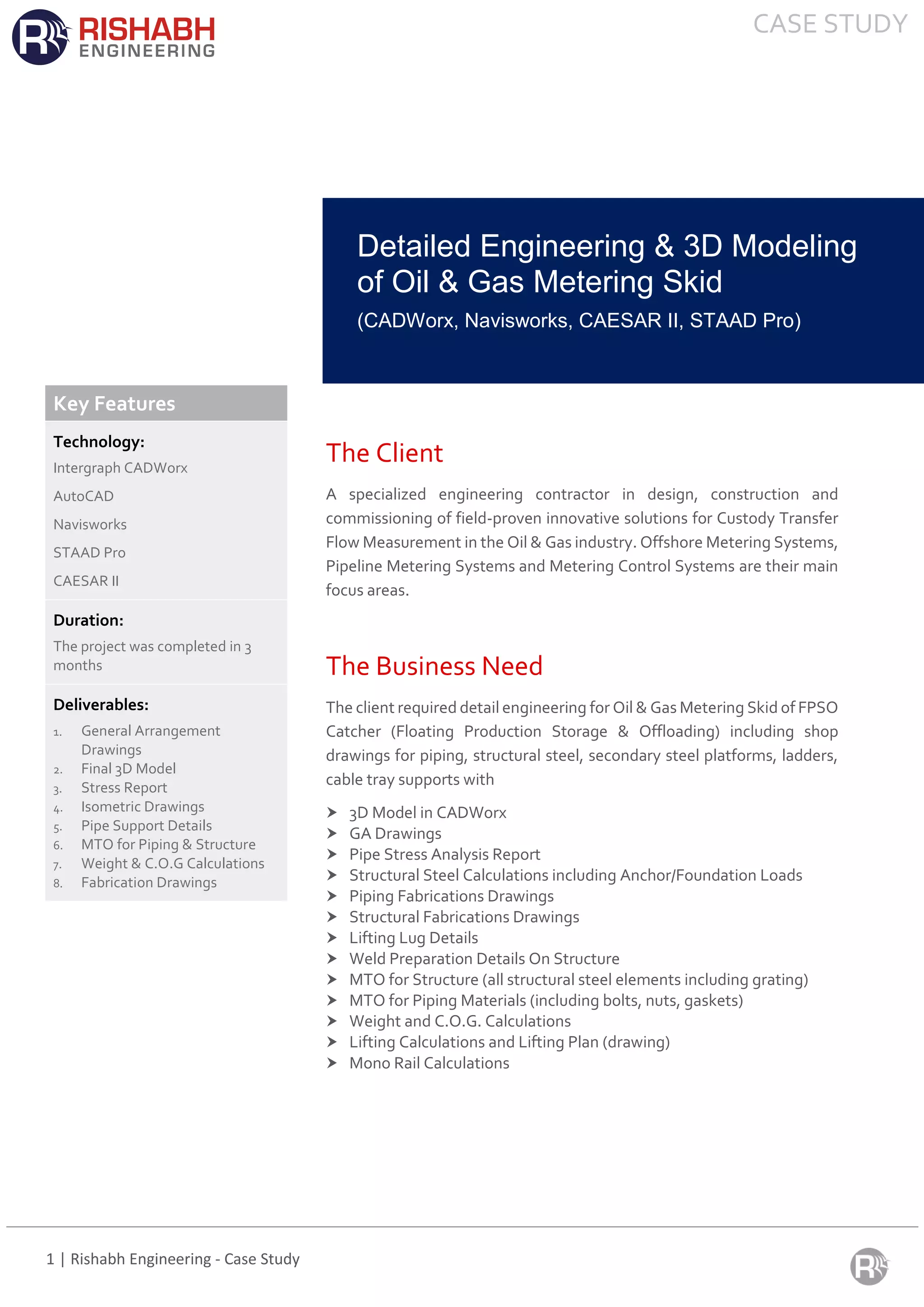 3D Modeling & Detail Engineering for Metering Skid of FPSO Catcher | PDF